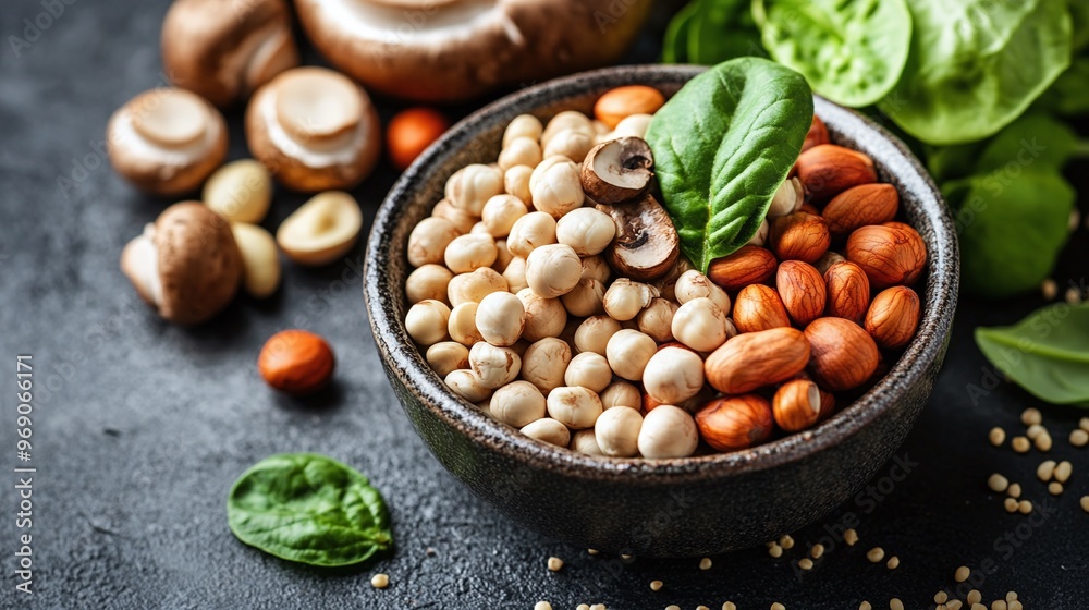 Nutritious foods high in vitamin B3 niacin featuring the molecular ...