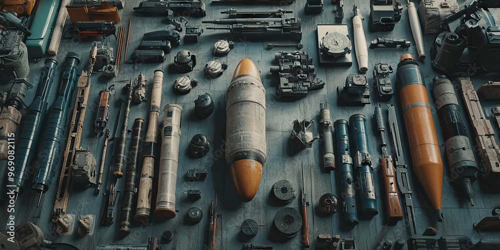 Nuclear Age: A vintage atomic bomb symbol, surrounded by modern day ...