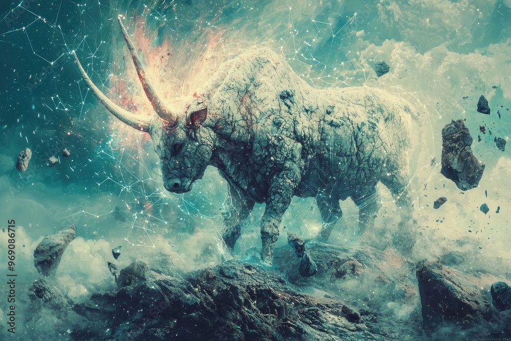 Massive prehistoric woolly mammoth emerging from icy tundra. Concept of ...