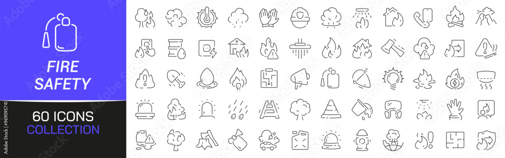 Fire safety line icons collection. Thin outline icons pack. UI icon ...