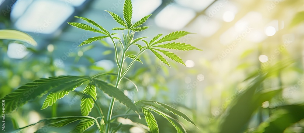 Green marijuana cannabis plant growing in a greenhouse Hemp leaves used ...