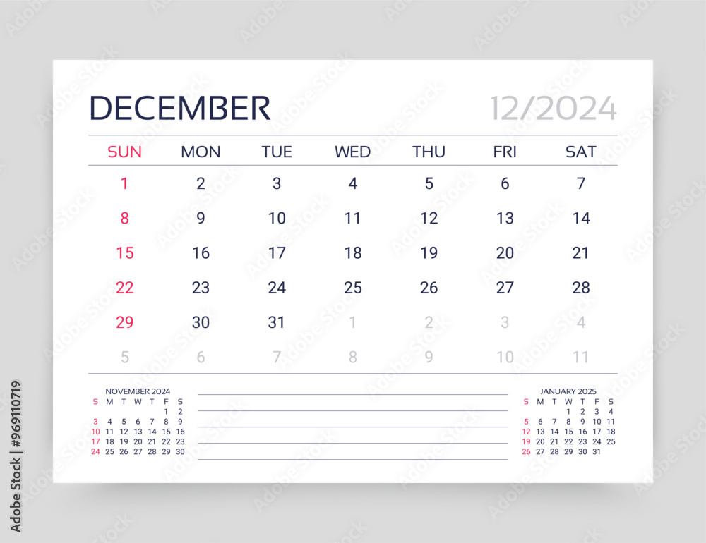 December 2024 calendar. Planner calender template. Week starts Sunday ...
