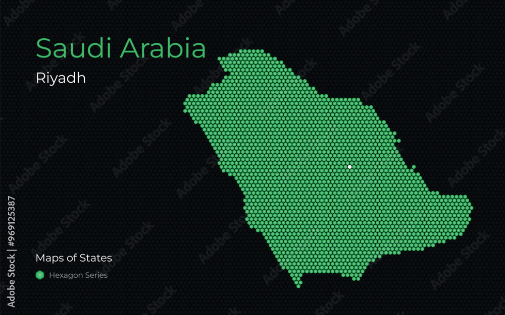 Saudi Arabia Map with a capital of Riyadh Shown in a Hexagon Pattern ...