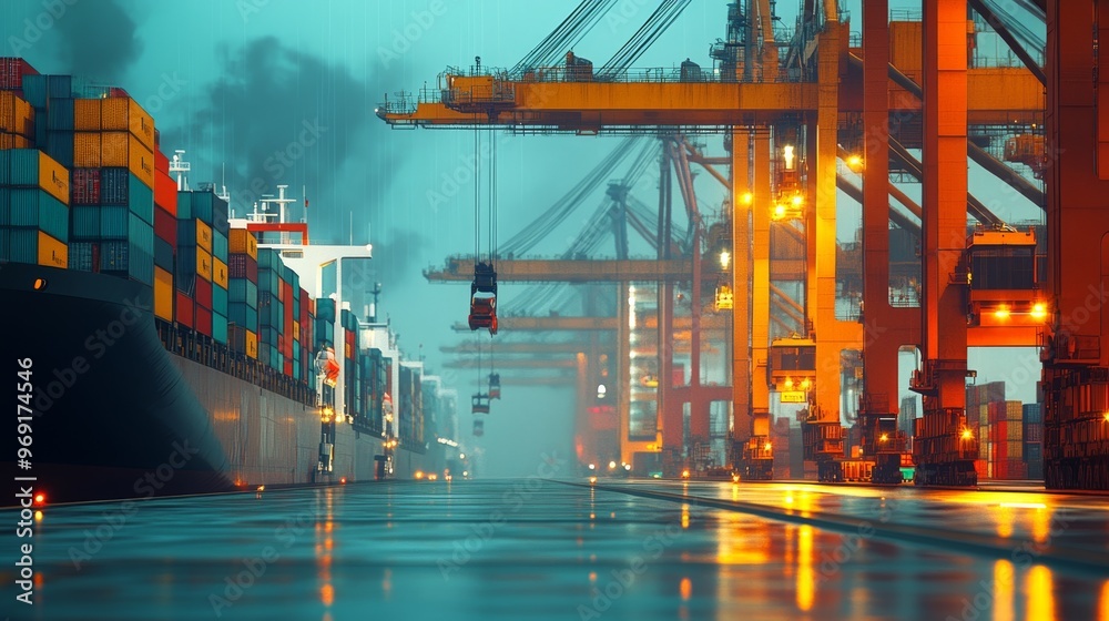 Futuristic AI-controlled shipping ports optimizing global trade ...