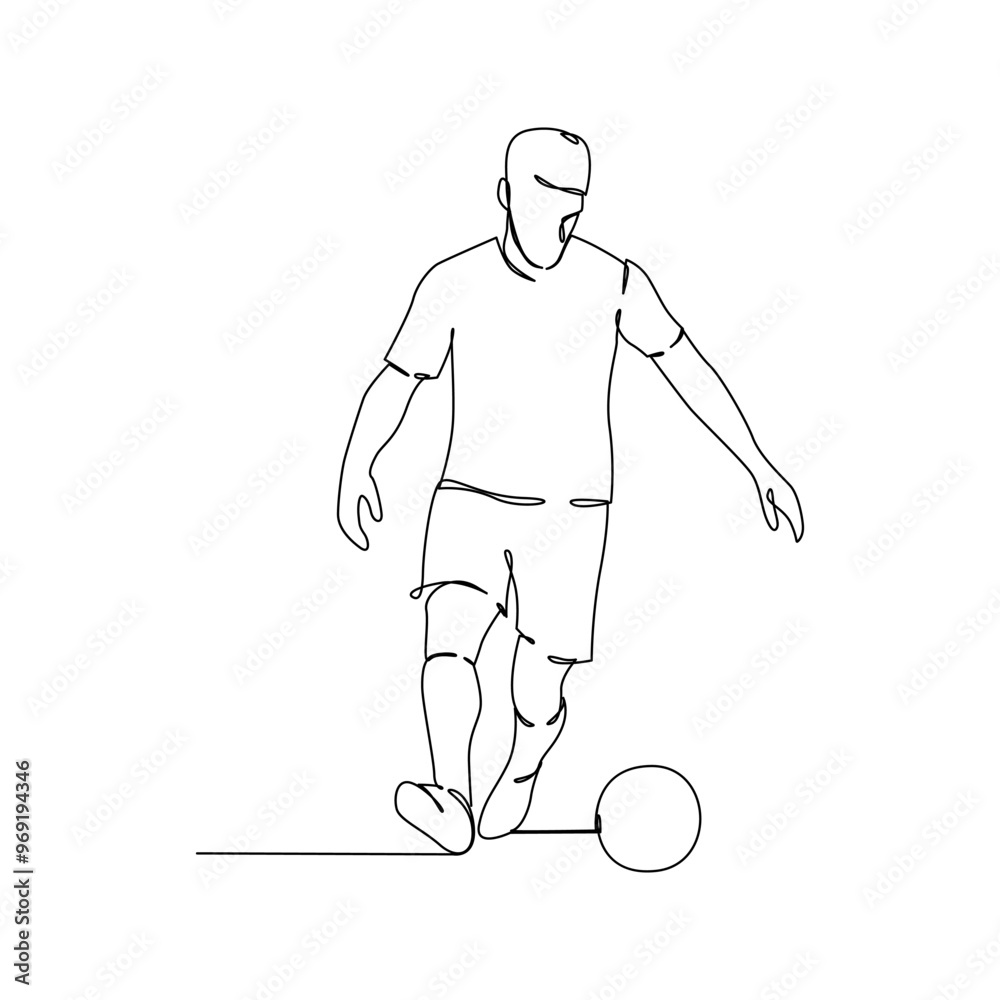 Soccer players, Continuous one line drawing, playing football simple ...