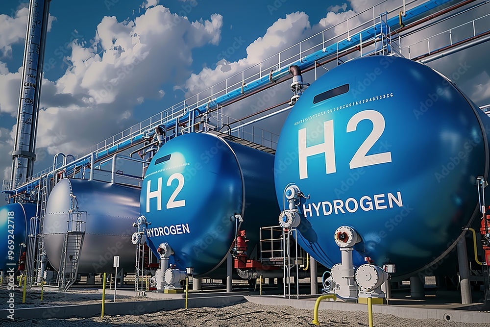 Stock-Foto „Detailed 3D model of large hydrogen storage tanks ...