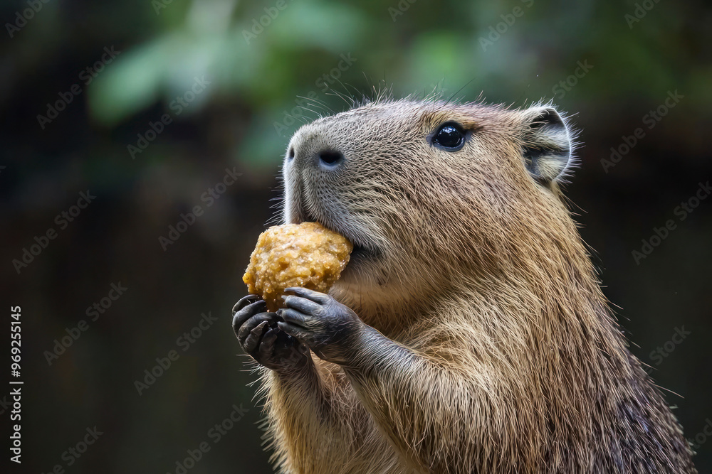 Cool looking capybara in a zoo, chewing its treat like a boss for funny ...