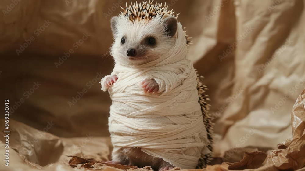 Hedgehog dressed as a mummy with tiny bandages, [Halloween hedgehog ...