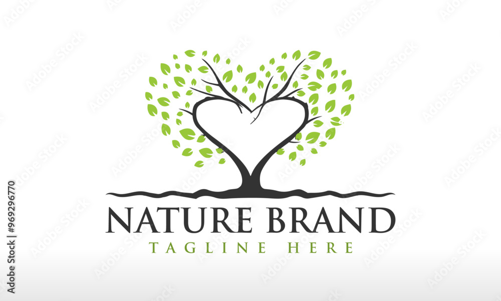 Green Nature Brand Heart Tree Logo Design Vector Icon Symbol ...