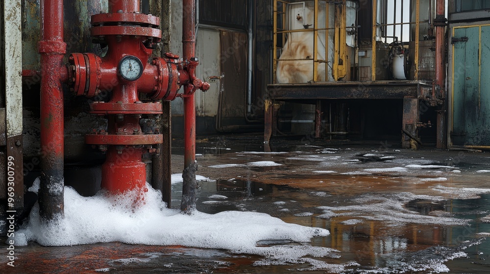 Emergency Response - Damaged Fire Suppression System with Water and ...