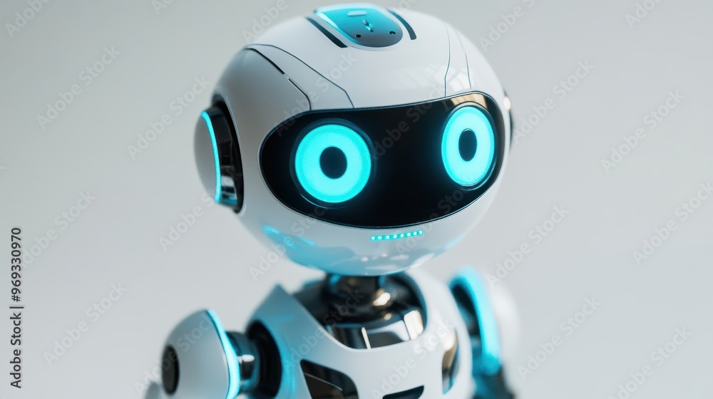 Cute robot tilting its head with a curious expression, close-up ...