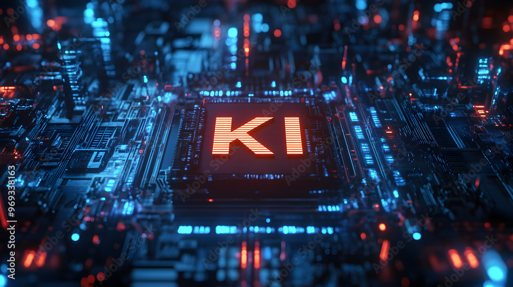 Futuristic KI technology illustration. blue High-tech background ...