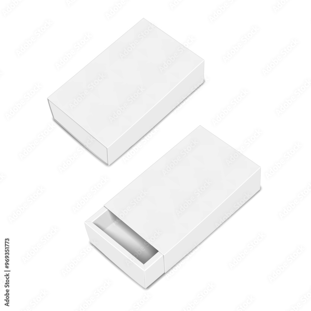 White double wall cardboard slide-out drawer box. Closed and slightly ...