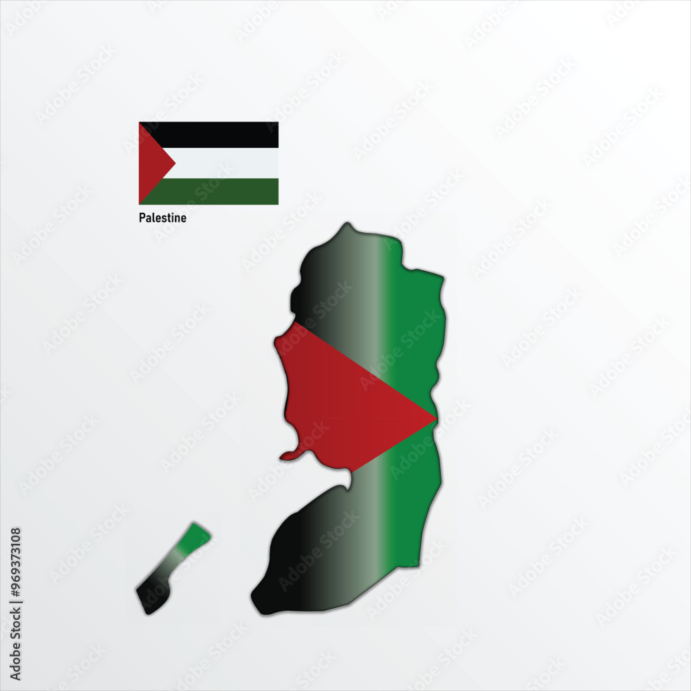 An illustration of the Palestine map with the Palestinian flag overlaid ...