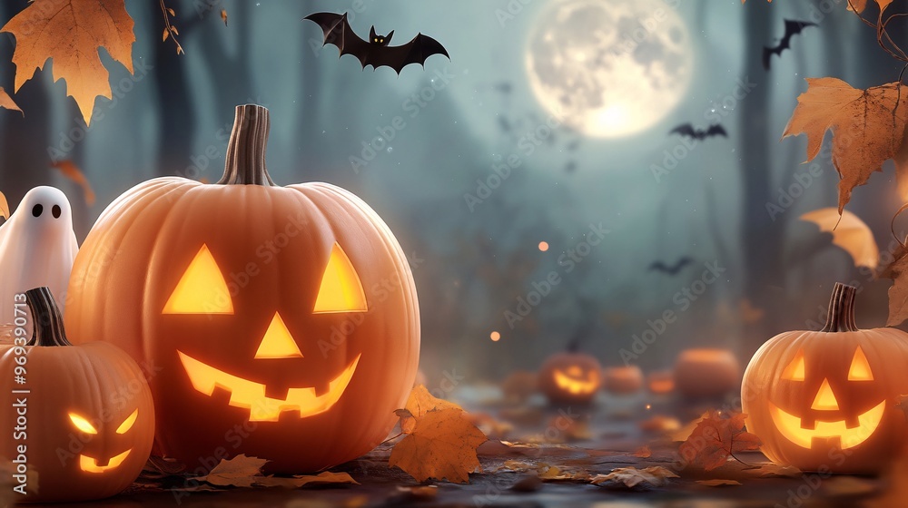 Spooky Halloween Night in Haunted Forest - Mischievous Ghosts Black ...