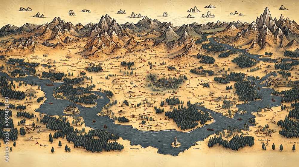 Vector design of a detailed map of a fictional fantasy land with ...