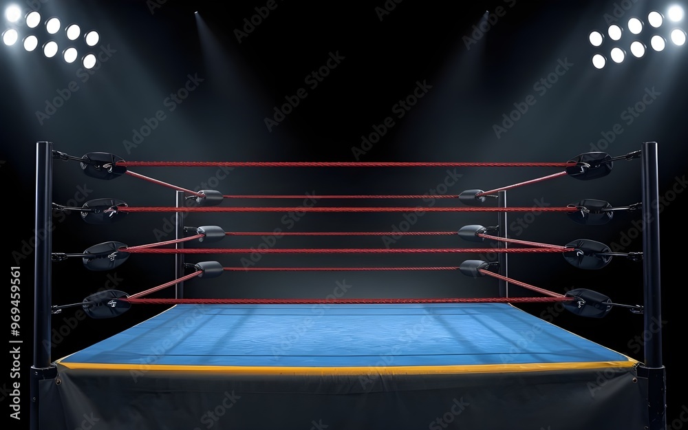 Professional Wrestling Arena with Illuminated Ring, Ropes, and ...