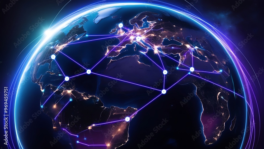 Innovative 3D Network Connections: Abstract Tech Design with Dots and ...
