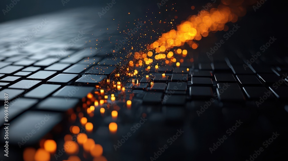 Digital firewall represented as a glowing barrier protecting data ...