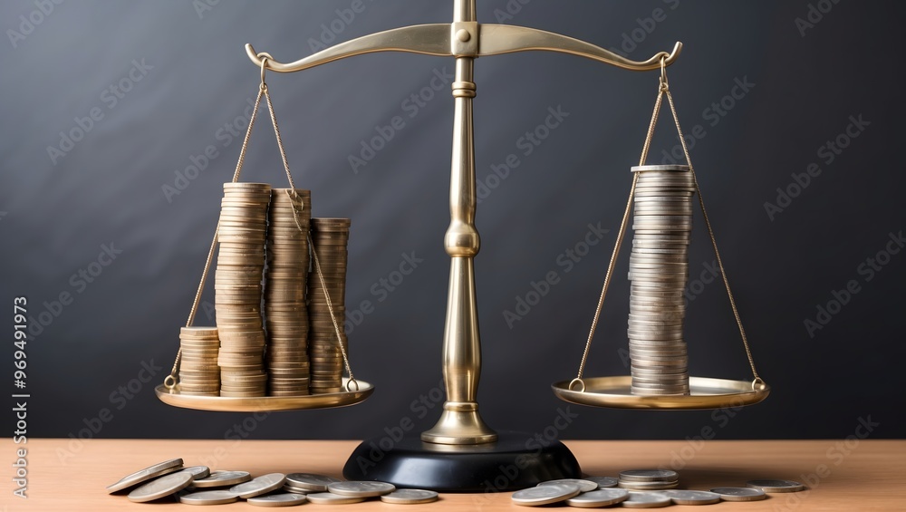 Balance Scale with Stacked Coins, Photo Realistic, Wallpaper, Cover and ...