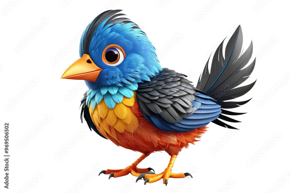 Cartoon-style cute bird character, full body, 3D render, standing alone ...