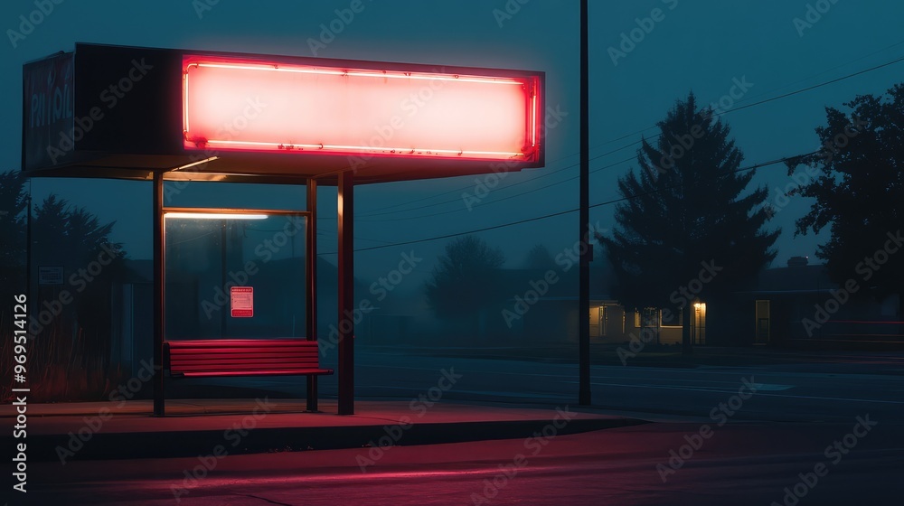 Liminal space photograph of a bus stop in a sleepy suburb at early dawn ...