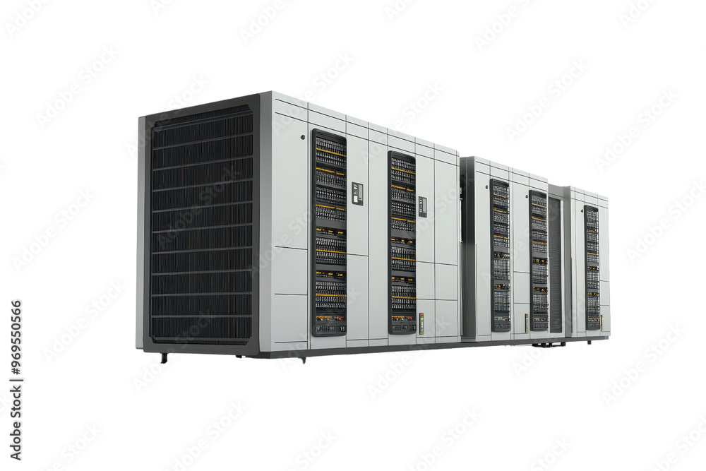 Modern data center servers in a high-tech environment, featuring advanced technology and ...