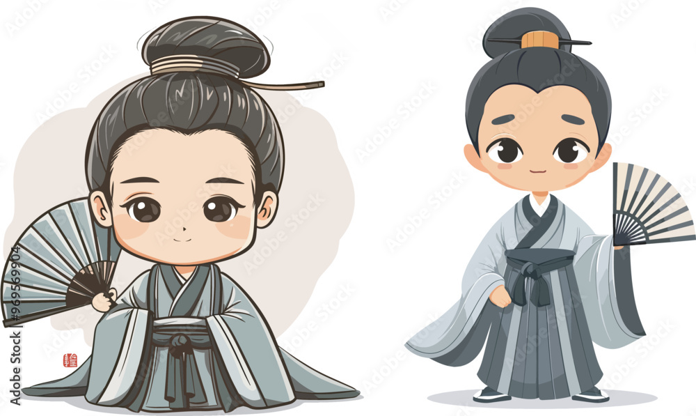 Cute Couple Anime Ancient China Cartoon Illustration Traditional ...