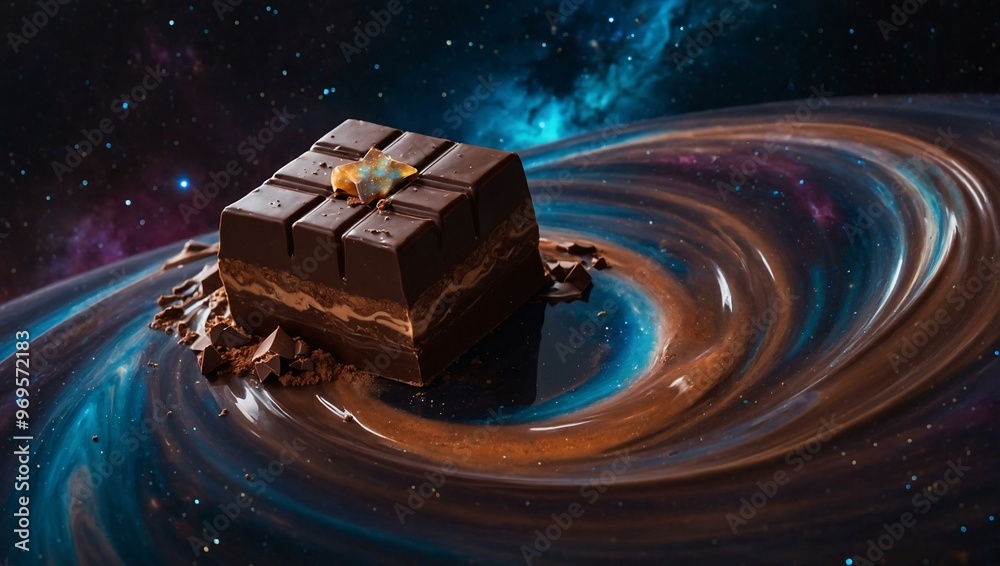 Cosmic chocolate sculpture in zero gravity with detailed swirling ...