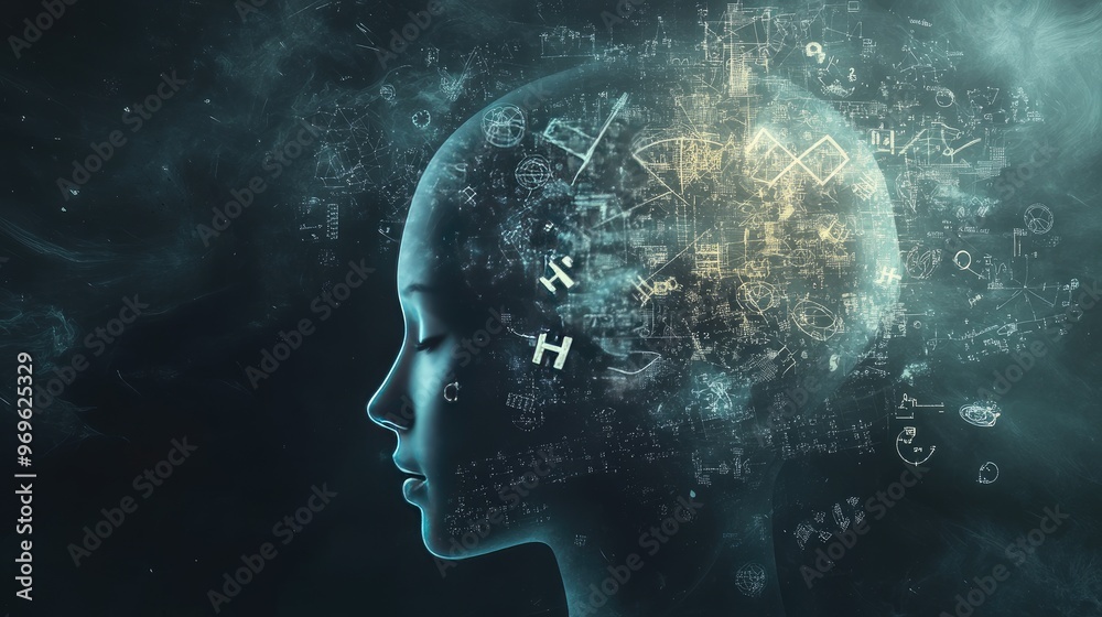 Dynamic flow of math symbols, including pi and square roots, emerging ...