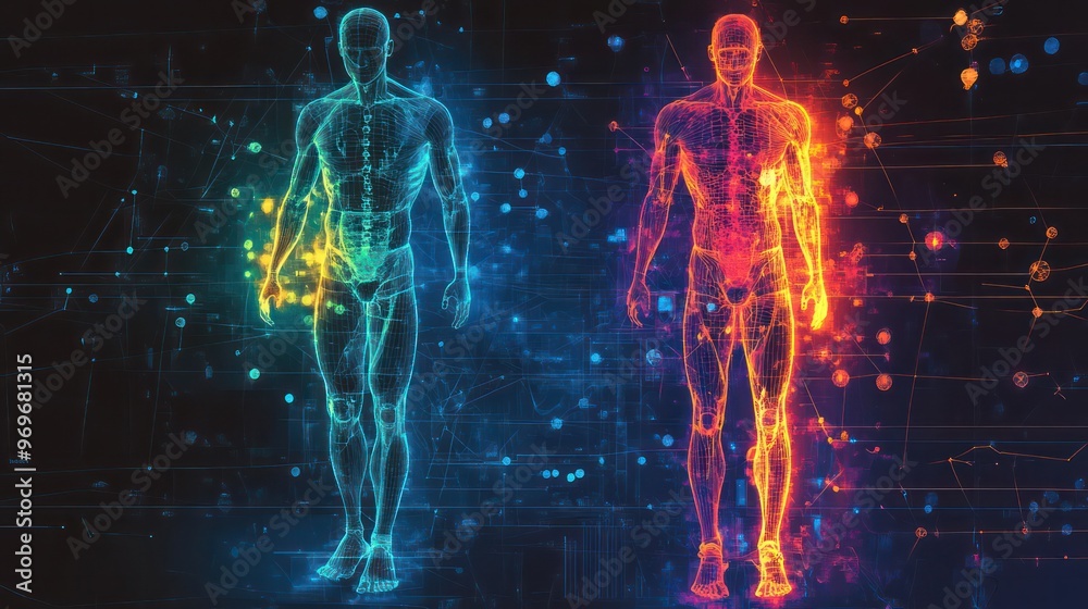 Heatmap of body pain in male and female figures, showing intensity ...