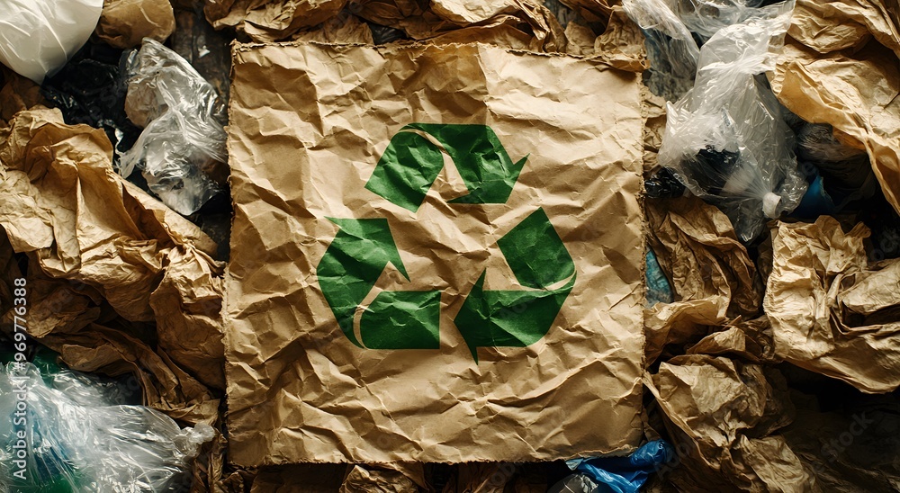 Various paper and cardboard materials marked with a recycling symbol on ...