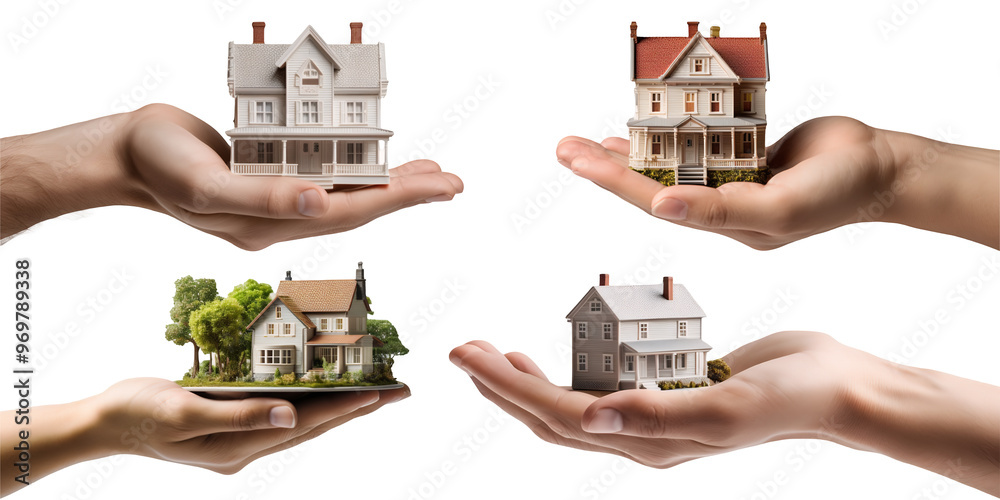 Hand holding house real estate and property model with clipping path ...
