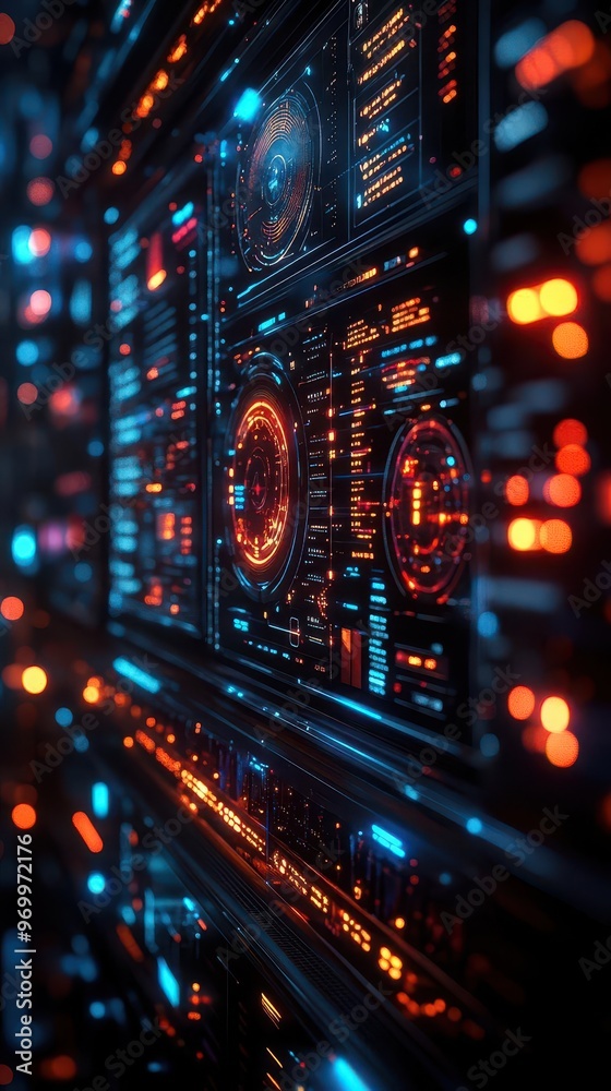 Futuristic Computer Interface Displaying Business Process Automation Abstract Data