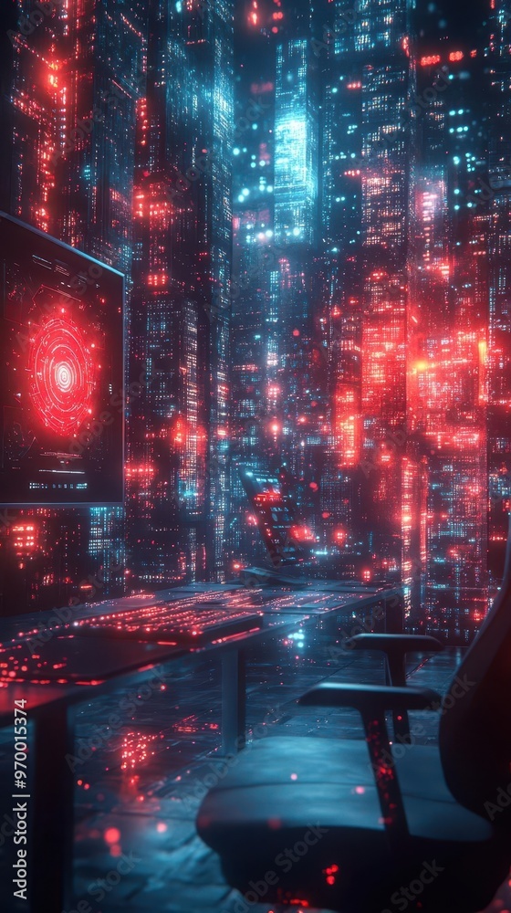 holographic workspace with floating screens ai assistant hologram neural network visualization ...