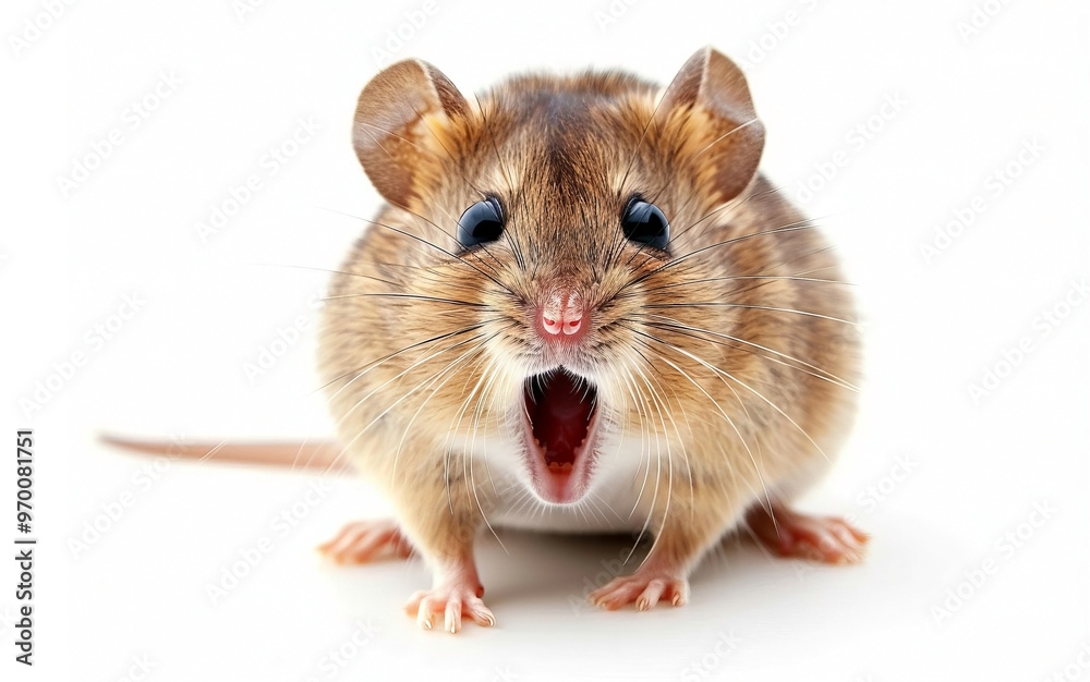 Funny shocked mouse with open mouth on isolated white background. Big ...