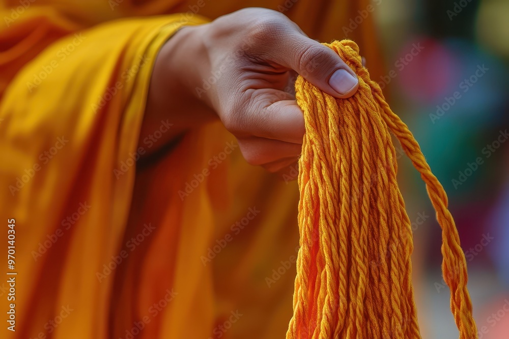 Thai monk holding holy thread Buddhist ordination ceremony background ...