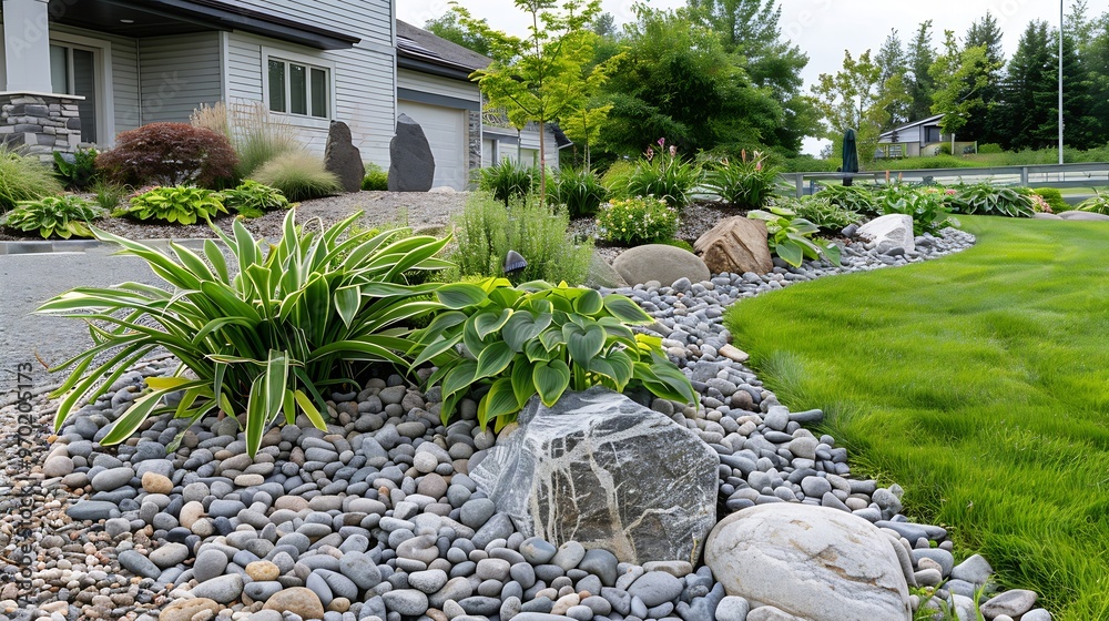 Low maintenance front garden landscaping features decorative armour ...