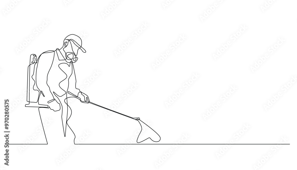 continuous line of pest control. one line drawing of pest controller ...