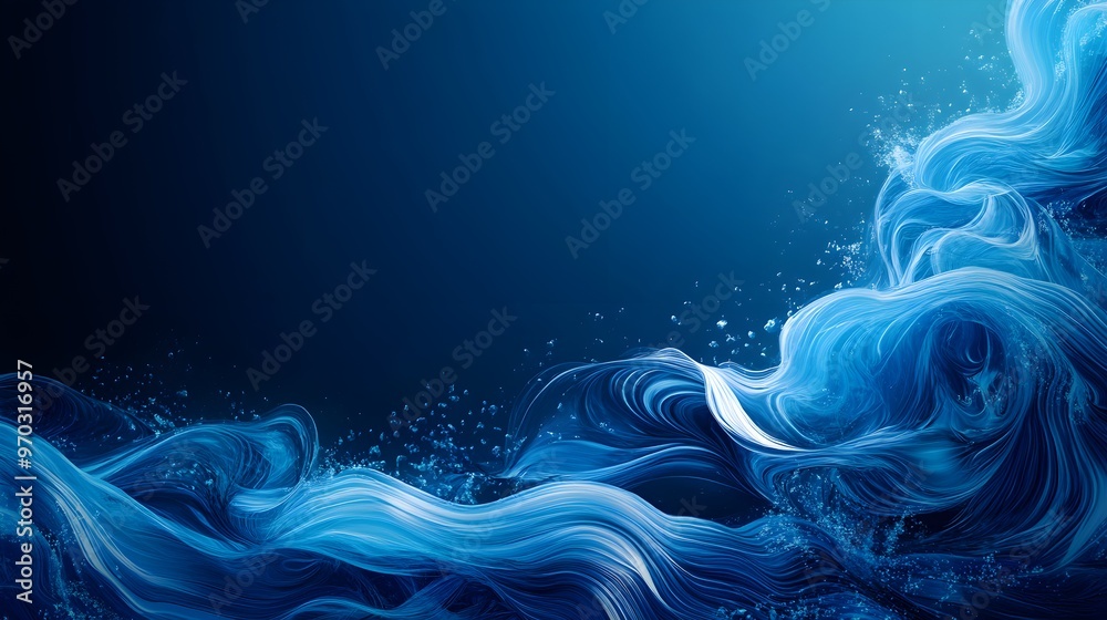 Swirling lines forming abstract ocean waves, blue and white, maritime ...