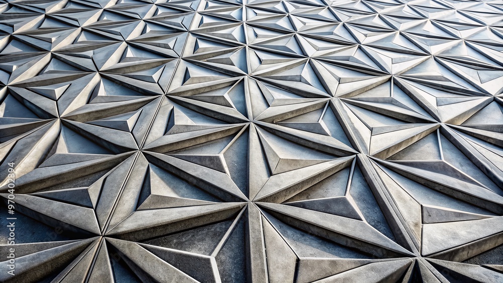 Intricate geometric patterns etched into concrete, featuring sharp ...