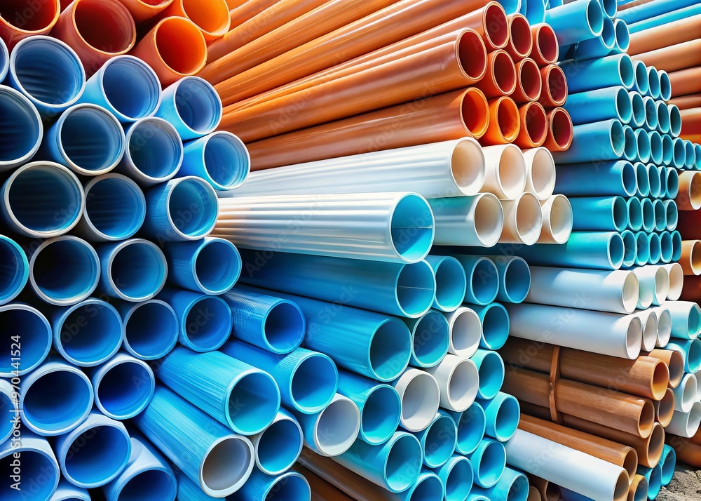 "PVC pipes of varying sizes and arrangements store and distribute water ...