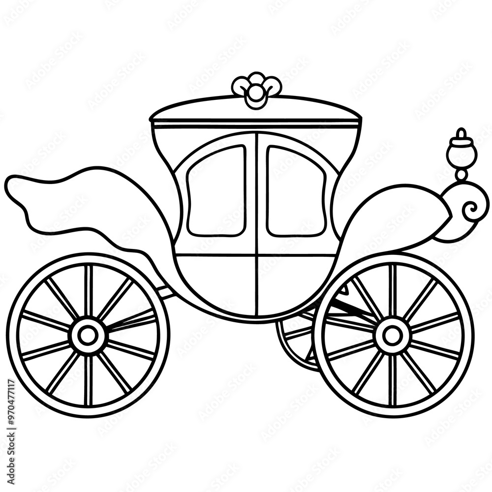 fantasy carriage outline coloring book page line art drawing Stock ...