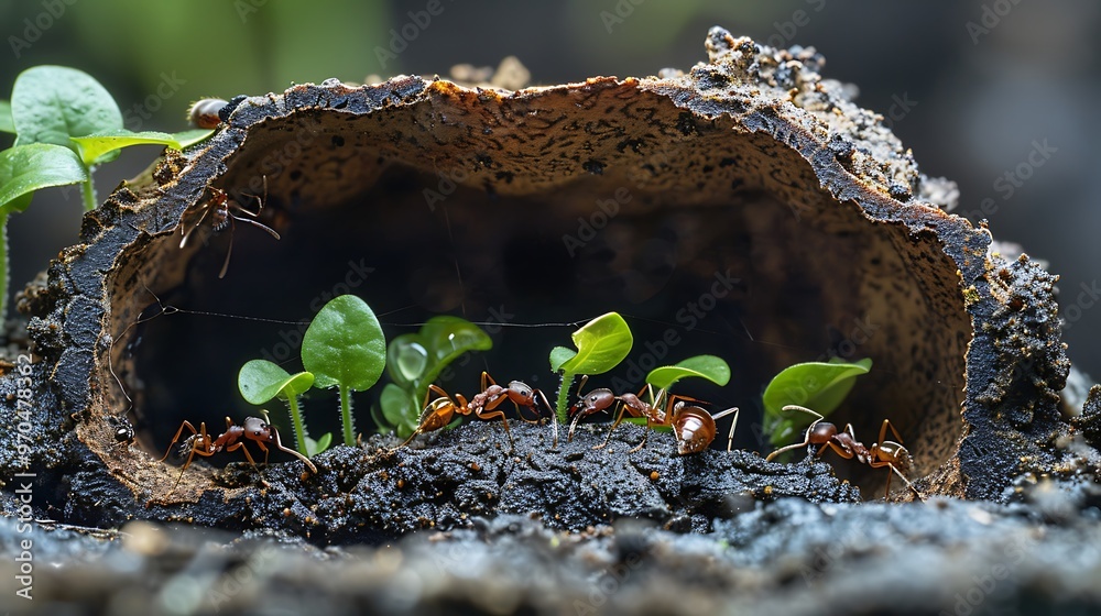 Leafcutter ant colony building fungus garden, cross-section view: A ...