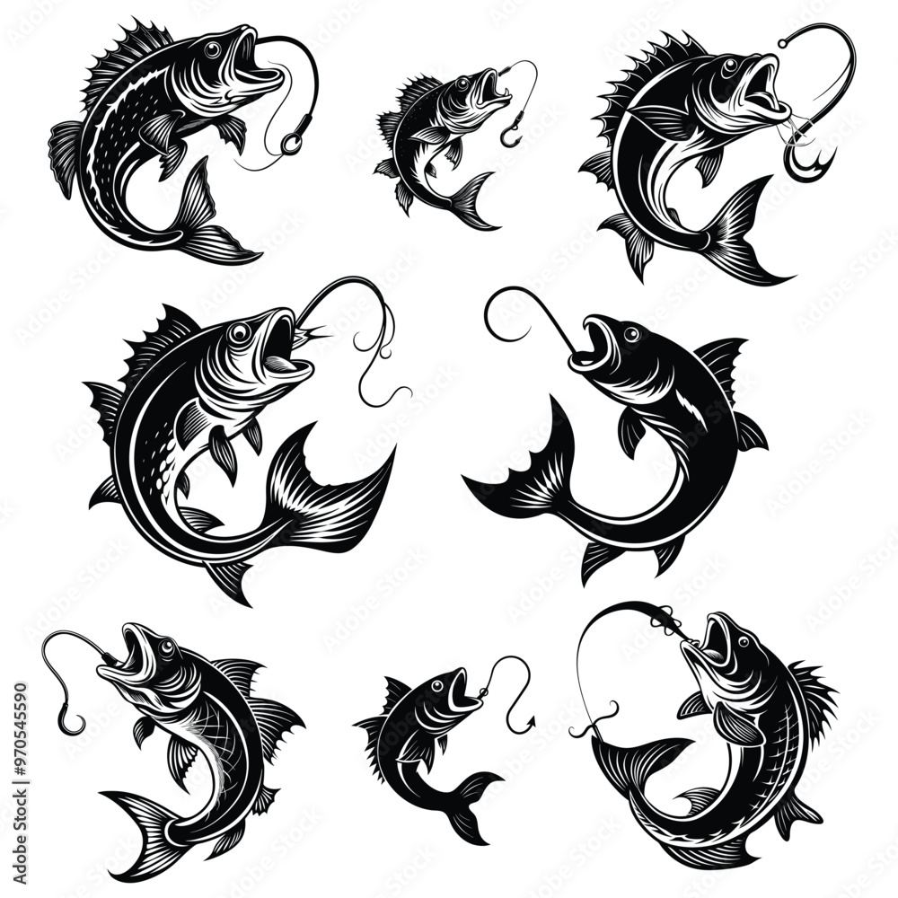 Bass Fishing Logo. Unique largemouth Bass Jumping out of the water ...