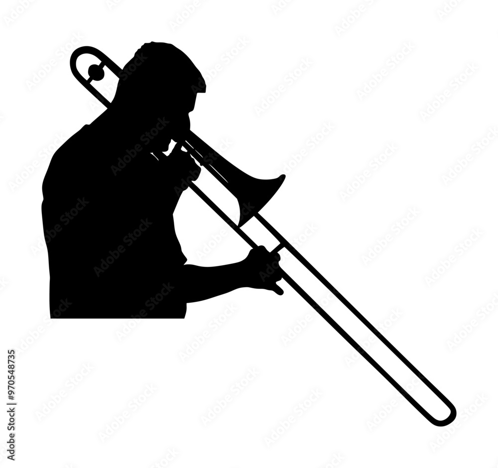 Trombone player vector silhouette illustration isolated. Music man play ...