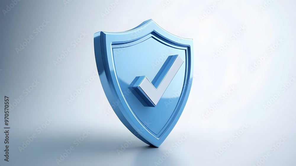 cartoon 3d Icon safety shield check mark perspective . Blue symbol security safety icon ...