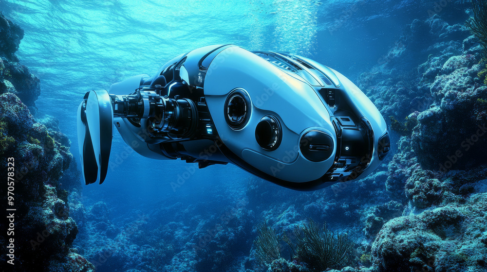 This is a robot that can move underwater on its own. It has robotic ...