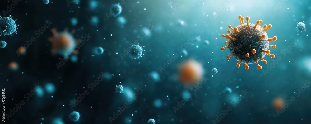 Mold spores and bacteria floating in the air of a humid room ...