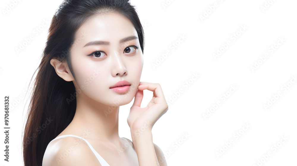 Beautiful asian girl model touching face on transparent background PNG ...